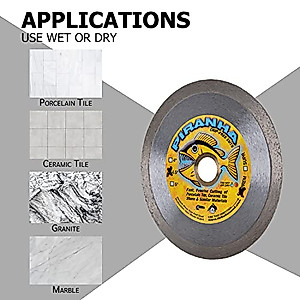 Delta Diamond Piranha Premium 4 1/2 Inch Tile Diamond Saw Blade, Continuous Rim, 7/8"-5/8" Arbor, Dry or Wet Cutting Porcelain & Ceramic Tiles (4.5")