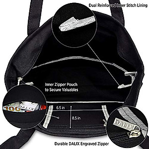 DALIX 20" Solid Color Cotton Canvas Shopping Tote Bag in Black