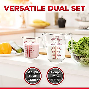 Mueller International Clear Measuring Cup Set – Two Piece Set 4 Cups/30 oz & 2 Cups/16 oz, Liquid and Dry Measuring Cups, Shutter-proof, European Made