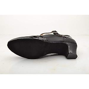 TDA Women's Comfort Low Heels Black PU Leather Mary Janes Latin Modern Dance Shoes 8 US