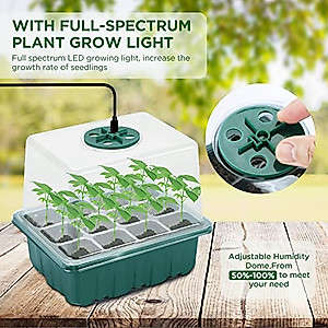 Seedfactor Seed Starter Tray with Light, 6PCS Seed Starter Kit with Grow Light, Seedling Starter Trays with Humidity Domes, Covers Height 3.9", Indoor Gardening Plant Germination Trays