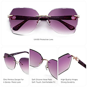 ZENOTTIC Oversized Rimless Sunglasses for Women Geometric Diamond Cutting Gradient Lens UV Protection Fashion Shades Trendy
