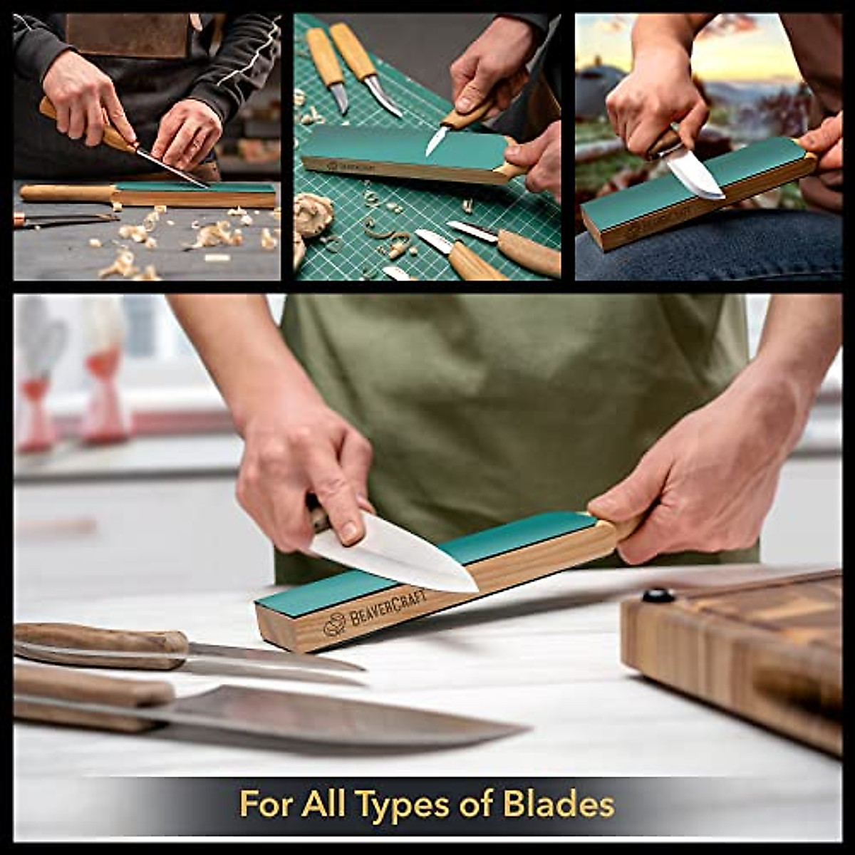 BeaverCraft LS6P1 Leather Strop Kit with Sharpening Polishing Compound 14" x 2" Knife Stropping Block & Honing Compound Knife Sharpener Leather Strop for Knife Sharpening Kit Stropping Leather