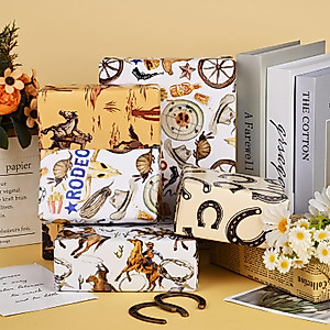 12 Sheets 28 * 20 Inches Western Wrapping Paper Watercolor Cowboy Wild West Desert Cactus Rodeo Gift Wrap Paper for Birthday Baby Shower Horse Racing Party DIY Craft