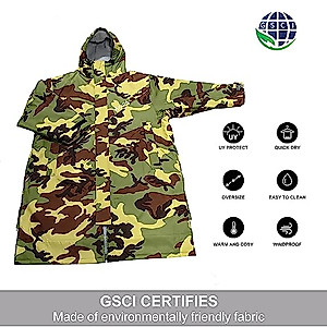 Akida Oversized Changing Robe/Swim Parka,Waterproof Surf Poncho Warm Coat Jacket,Quick Dry Wetsuit Changing Towel.（Camouflage/Gray,XL）