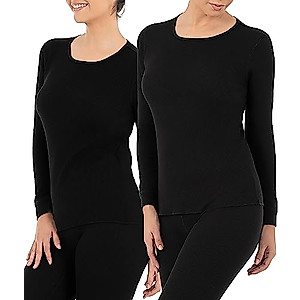 Fruit of the Loom Women's Micro Waffle Premium Thermal Underwear Tee Shirt, Black/Black, Medium