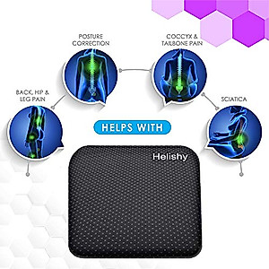 Helishy Gel Seat Cushion Pillow - Office Chair Car Seat Cushions - Pressure Reducing Honeycomb Designed for Comfort - Egg Seat Pads for Long Sitting with Non-Slip Cover