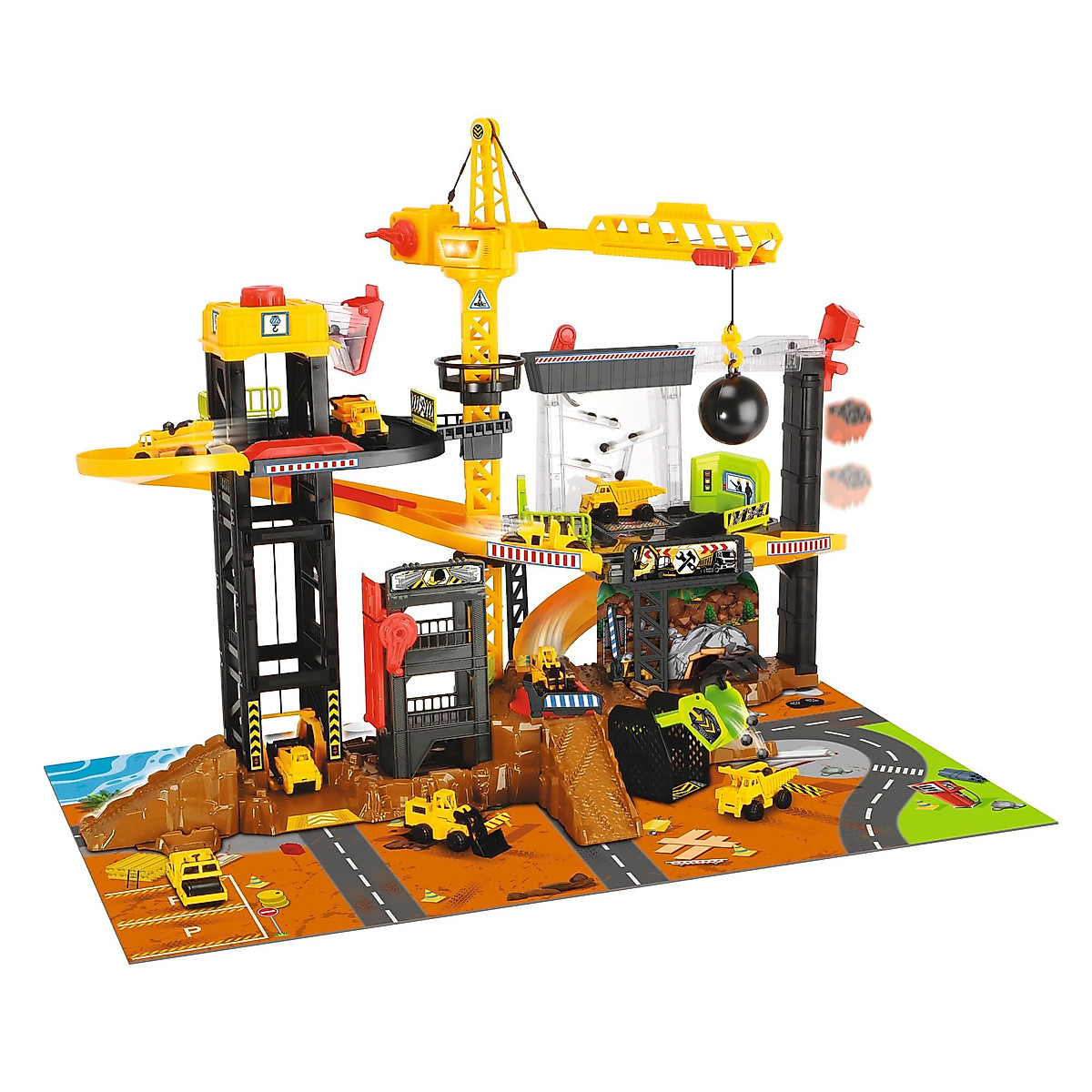 DICKIE TOYS Construction Playset with 4 Die-Cast Cars