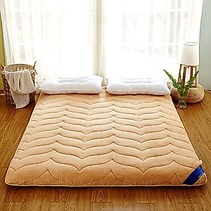 WJH Thicken Plush Sleeping Mattress, Tatami Floor Mat, Japanese Futon Soft Comfortable Queen Double Foldable Topper Memory Foam Dorm -Light tan 90x200cm(35x79inch)