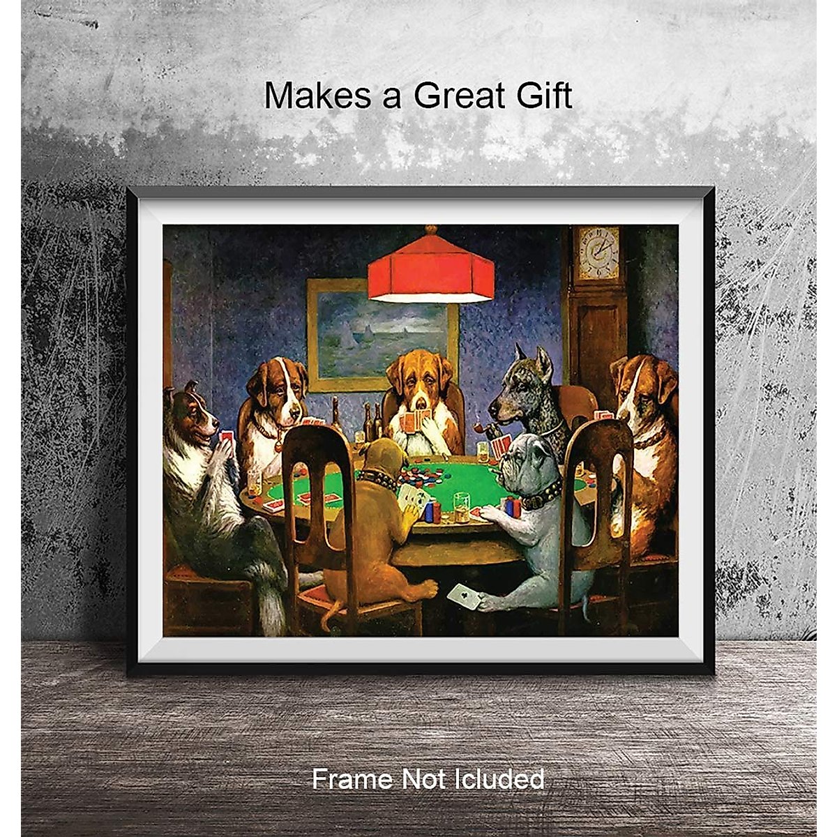 Dogs Playing Cards - Unframed Wall Art Print - Great Home Decor for Game Room or Man Cave - Awesome Gift For Animal Lovers - Ready to Frame (8X10) Photo