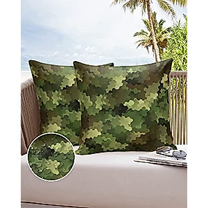 Funnywall88 Waterproof Throw Pillow Covers Set of 2 Camo Couch Pillow Cases Outdoor Sofa Cushion Cover Home Decor for Bed Living Room, 16" x 16"