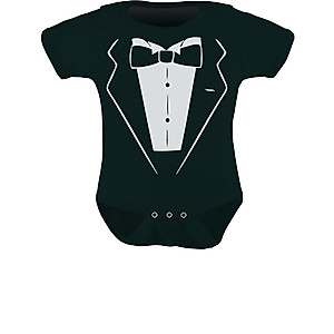Tuxedo Baby Bodysuit with Bowtie Newborn Boy Printed Tux Suit and Tie Outfits 12M (6-12M) Black