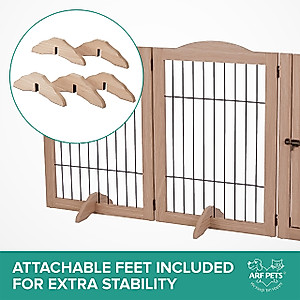 Arf Pets Freestanding Dog Gate with Door, 6 Panel 360° configurable Wooden Wire Fence, 132" Wide, 31.5" Tall, Foldable, Five Support Feet Included, for The House - Indoor Use