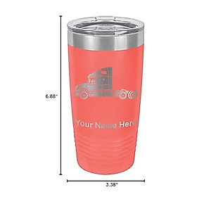 LaserGram 20oz Vacuum Insulated Tumbler Mug, Truck Cab, Personalized Engraving Included (Coral)