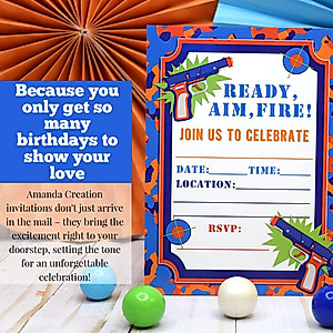 Dart Gun Birthday Party Invitations, 20 5x7 Fill In Cards with Twenty White Envelopes by AmandaCreation