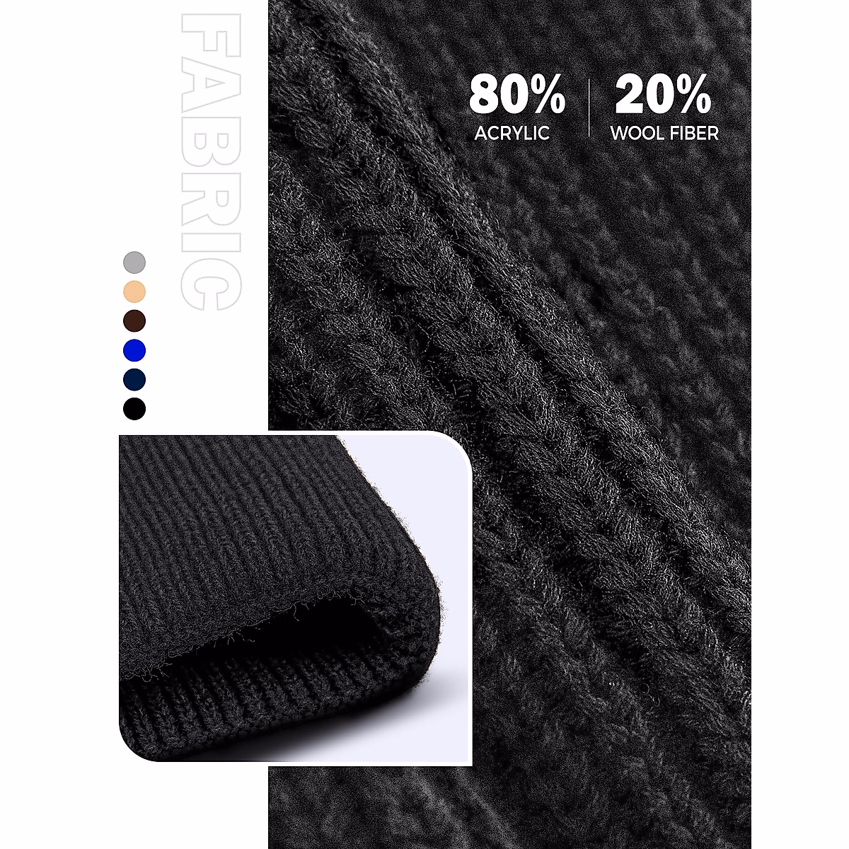 Black Beanie Hats for Men Guys, Warm Winter Hat Snow Skull Caps, Daily Thermal Stocking Caps, Fall Spring Knit Cookies Beanie, Striped Cuffed Beanie for Toboggan Ski Skate Hiking Golf