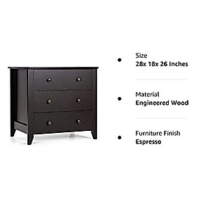 Giantex Drawer Chest with 3 Drawers,Solid Curved Legs and Double Handled Bedside Table Storage Dresser Cabinet for Bedroom, Living Room, Entryway, Nursery 28x 18x 26 Inch Drawer Dresser (Deep Coffee)