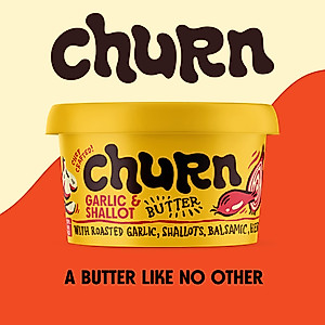 Churn Garlic & Shallot Butter, Flavored Butter Churned with Organic Grass Fed Butter (5.5oz, Pack of 3) - Non-GMO, Hormone-Free, Compound and Finishing Butter