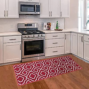 Magstonee 2 Pieces Kitchen Rug TPR Backing Mat for Doorway Bathroom Runner Rug Set (15"x23"+15"x47", Red)