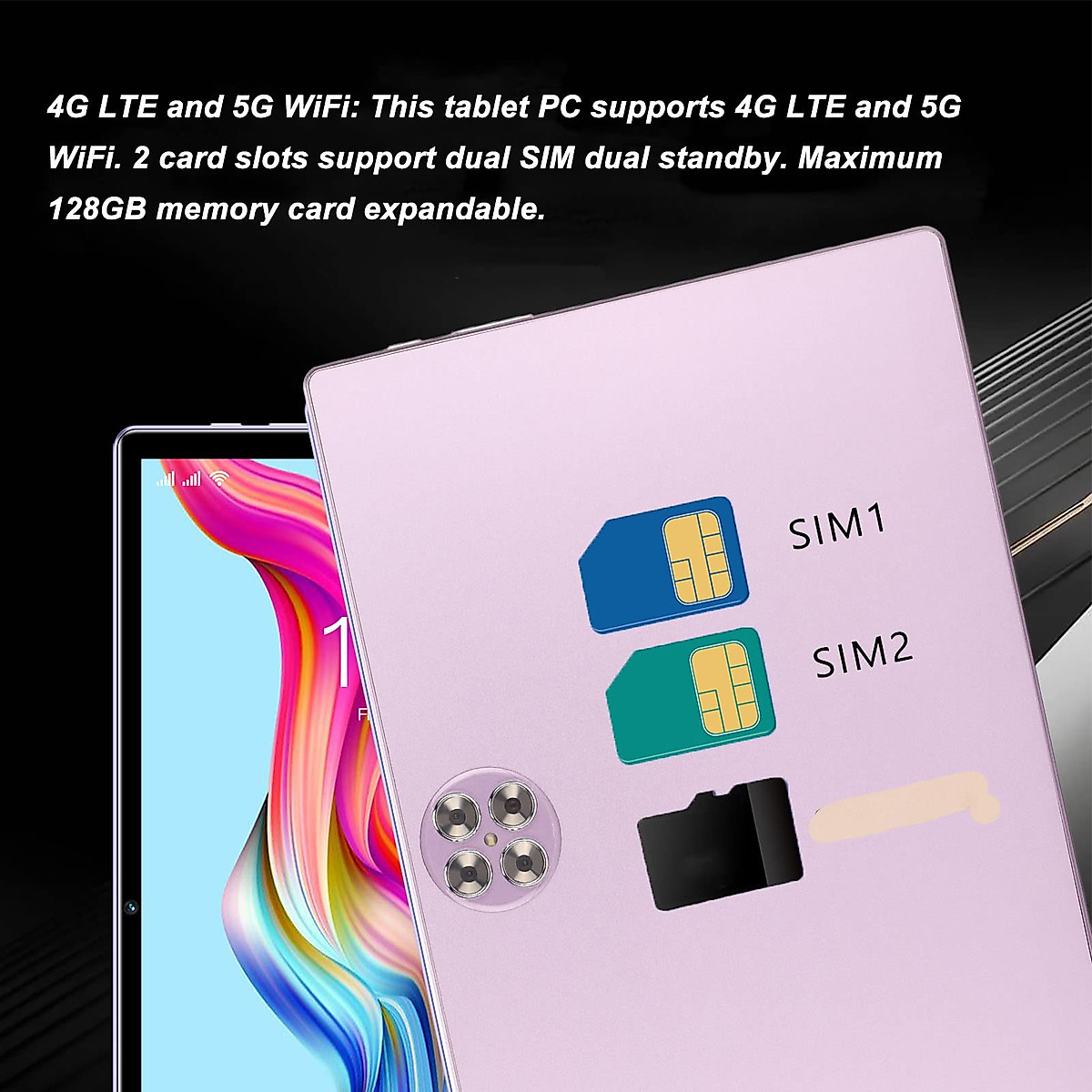 PUSOKEI 10.1 Inch Tablet, 4G Phone Tablet MT6755 Octa Core 8GB RAM 256GB ROM, 1960 x 1080 HD Touch Screen, Android Tablet with Dual Camera, WiFi, Bluetooth, 7000mah