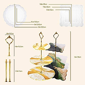 2 Pack 3 Tier Cake Stand Resin Tray Molds, Epoxy Resin Casting Mold with 6Pcs Crown Brackets and 20 Gold Foils, DIY Silicone Mold for Making Cupcake Dessert Platter Serving Stand (Round+Square)