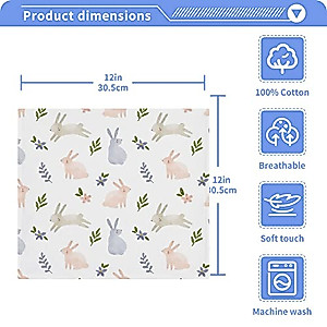 Kigai Easter Bunny Cotton Washcloths 2 Pack, Soft Absorbent Fingertip Towel for Face Body, Machine Washable, 12x12 in