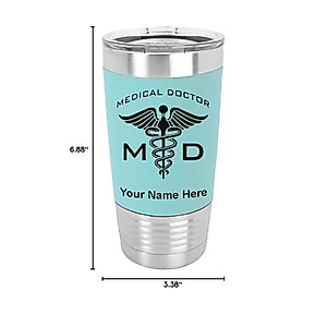 LaserGram 20oz Vacuum Insulated Tumbler Mug, MD Medical Doctor, Personalized Engraving Included (Silicone Grip, Teal)