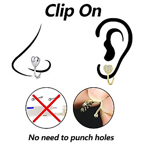 JDXN 24 PCS Fake Nose Rings Set Stainless Steel Inlaid CZ Faux Piercing Jewelry Spring Clip on Circle Hoop No Pierced Body Jewelry Set For Women Men (24 PCS degree silver+gold-plated)