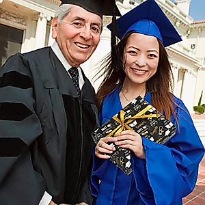 NEPOG 2022 Graduation Gift Wrapping Papers, 6 Sheets Black and Gold Gift Wrap Papers, 20 x 28 inch per sheet Folded Paper with 1 Roll Gold Ribbon for Graduation Party Gift Wrap DIY Craft