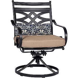 Hanover Montclair 3-Piece All-Weather Outdoor Patio Bistro Dining Set, 2 Swivel Rocker Chairs with Comfortable Seat and Lumbar Cushions, 27" Square Stamped Rectangle Table, Tan