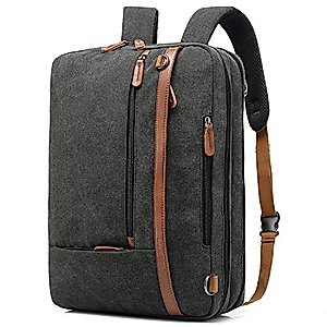CoolBELL Convertible Backpack Shoulder bag Messenger Bag Laptop Case Business Briefcase Leisure Handbag Multi-functional Travel Rucksack Fits 17.3 Inch Laptop For Men / Women / Travel (Canvas Black)