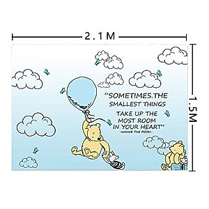 Blue Hot Air Balloon Photo Background 7x5ft Polyester Cartoon Cute Winnie Bear Animals Photography Backdrop Kids Bedroom Decorations Birthday Baby Shower Supplies Party Banner Photo Booths