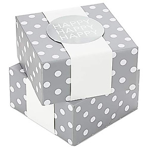 Hallmark 8" Medium Gift Box Set with Wrap Bands (Pack of 2: Silver and White, Happy) for Christmas, Hanukkah, Weddings, Valentine's Day, Birthdays