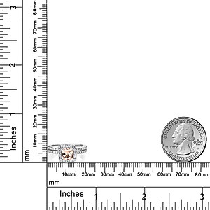 Gem Stone King 925 Sterling Silver Cushion Peach Morganite and Moissanite Wedding Engagement Ring Band Bridal Set For Women (1.34 Cttw, Gemstone Birthstone, Available In Size 5, 6, 7, 8, 9)