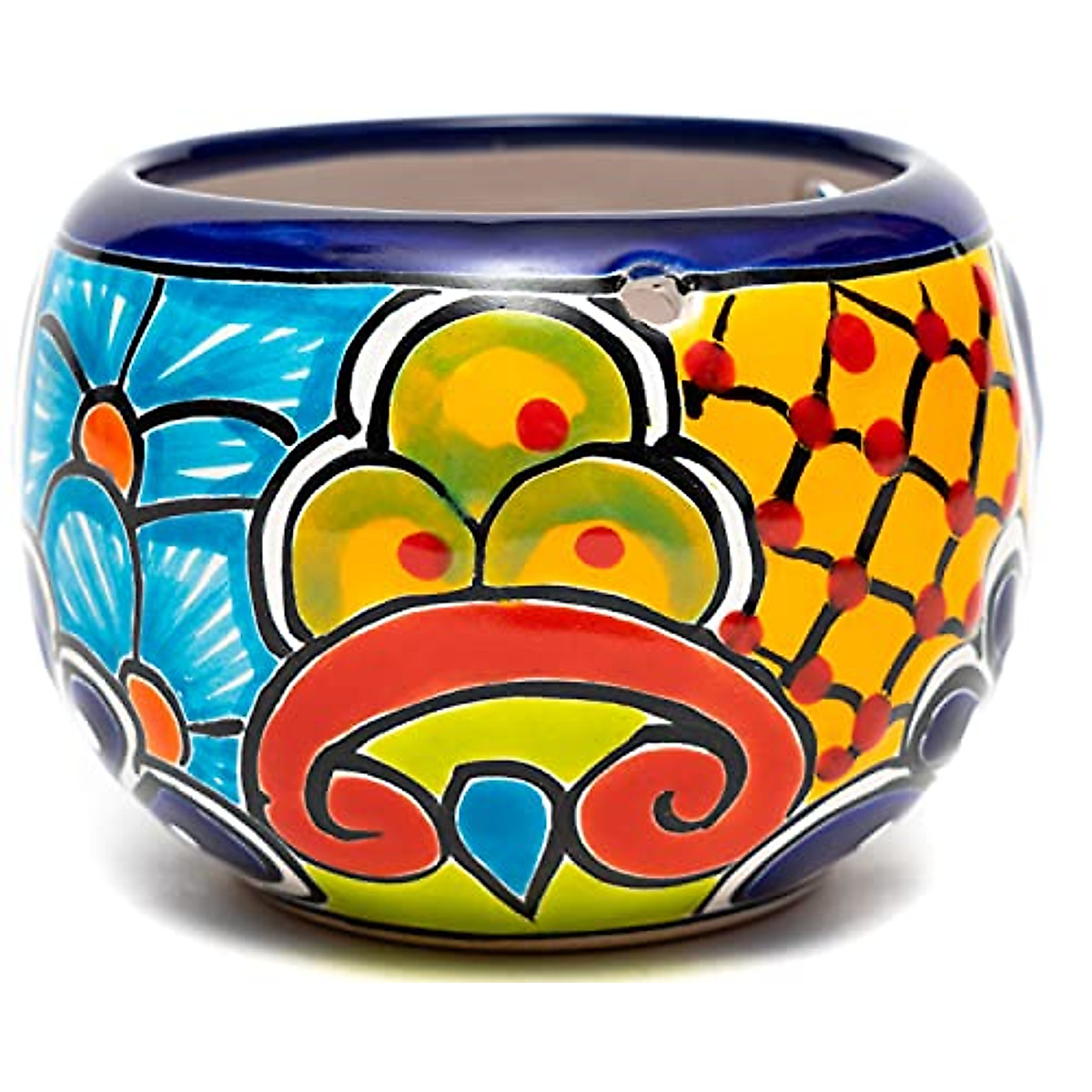 Enchanted Talavera Ceramic Succulent Pot Small Flower Planter Cactus Bonsai Pot W/Drainage & Hanging Holes Home Garden Office Desk Décor Gift (Small 4.5" x 4", Cobalt)