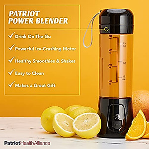 PATRIOT HEALTH ALLIANCE Patriot Power Blender, Portable, Cord-Free USB Rechargeable Mini Blender, Make Smoothies, Protein Shakes, Slushies for Kids & Margaritas On-The-Go, Ideal for Travel, Gym, Camping