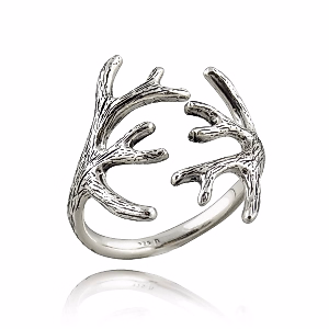 FashionJunkie4Life Sterling Silver Adjustable Textured Antler Ring, One Size, Deer Elk Moose Hunting