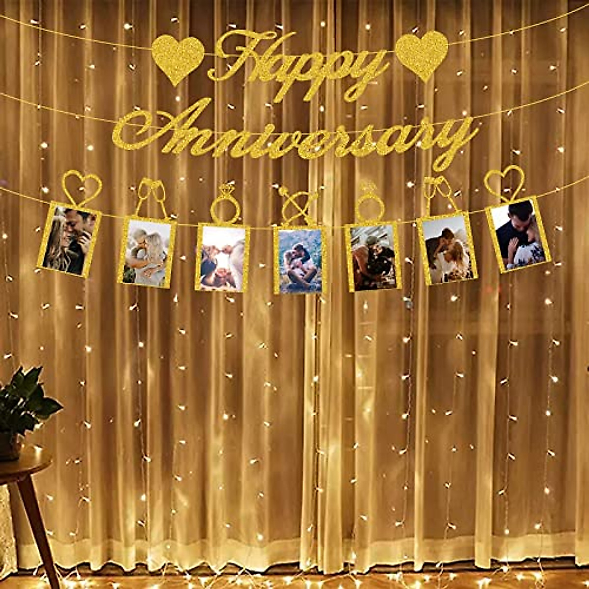 Happy Anniversary Party Decorations - Happy Anniversary Banner and Photo Banner for Wedding Anniversary Party decor