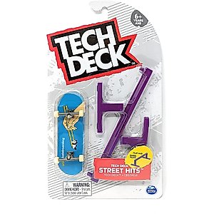 Tech Deck Street Hits 2021 Series Enjoi Skateboards Chopsticks Panda Blue Complete Fingerboard and Purple Flat Bar Obstacle