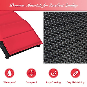 Tangkula Foldable Patio Lounge Chair, Outdoor Rattan Lounger Chaise, Portable Patio Chaise with Cushion, All-Weather Wicker Furniture for Garden Lawn Balcony Backyard Poolside (1, Red)