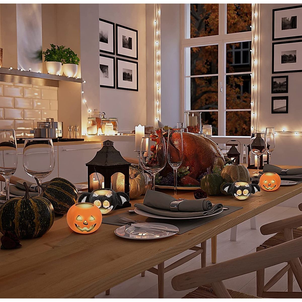 Gift Boutique Ceramic Pumpkins Skull Bat Figurines Paint Craft Kit Set of 6 Unpainted Ceramics Pumpkin Ready to Paint for Kids Classroom Fall Halloween Party Decor