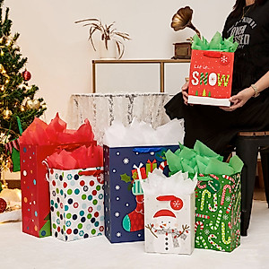 SUNCOLOR Pack of 12 Christmas Gift Bags Assorted Sizes With Handle (4 Extra Large 16", 4 Large 12", 4 Medium 9")
