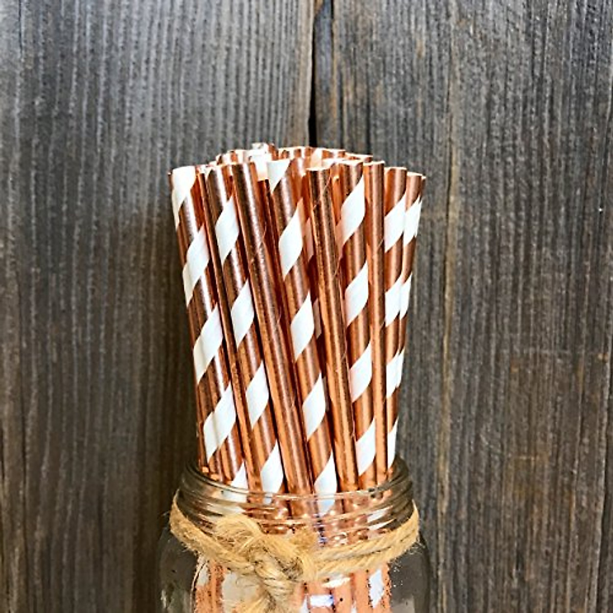 Rose Gold Solid and Stripe Foil Paper Straws - 7.75 Inches - 50 Pack - Outside the Box Papers Brand