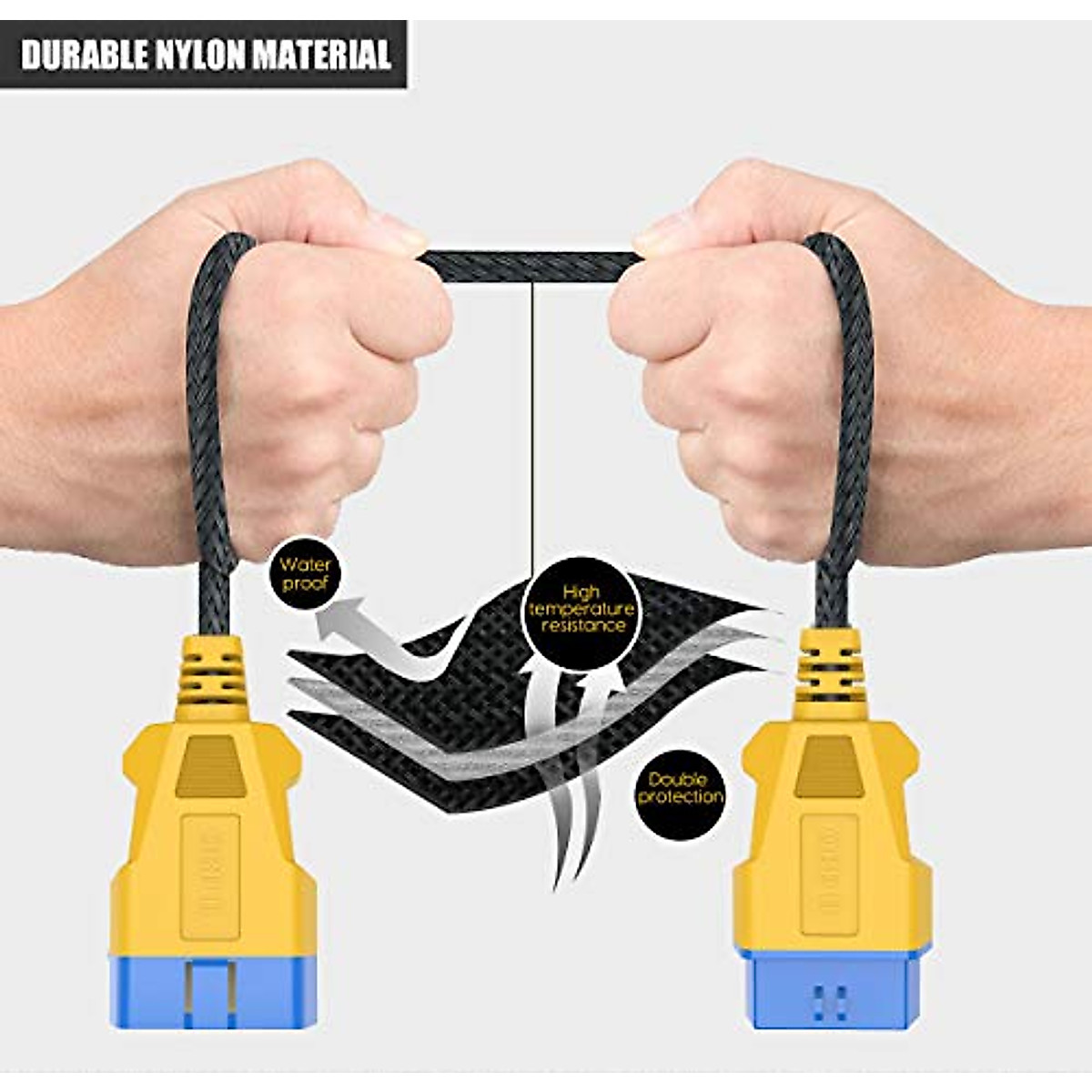 OBD Wired 150cm 16Pin Male to Female Extension Cable Diagnostic Extender Cord, Yellow (Round 16 Pin 150cm) (Nylon)