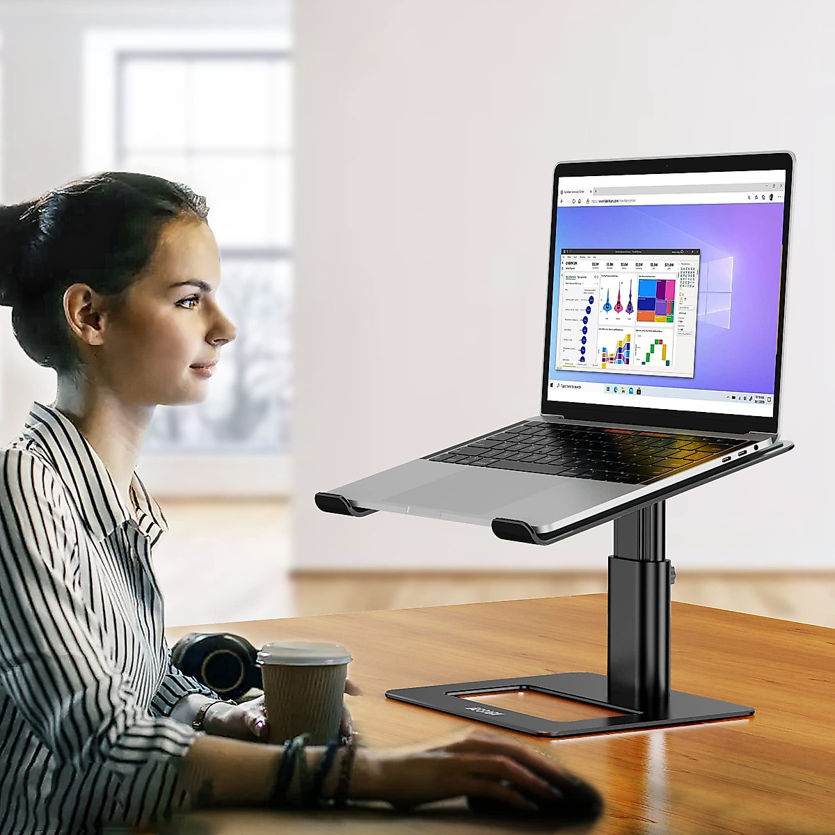BESIGN Aluminum Laptop Stand, Ergonomic Adjustable Notebook Stand, Riser Holder Computer Stand Compatible with Air, Pro, Dell, HP, Lenovo More 10-15.6" Laptops (Black)