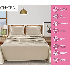 100% Egyption Cotton Cal King Solid Sheet Set & Striped Sheets Set of 2 Combo- 800 Thread Count Sateen Weave Cal KIng Size Solid Sheets & Striped Sheets, Deep Pocket Cotton Bedsheets - Linen