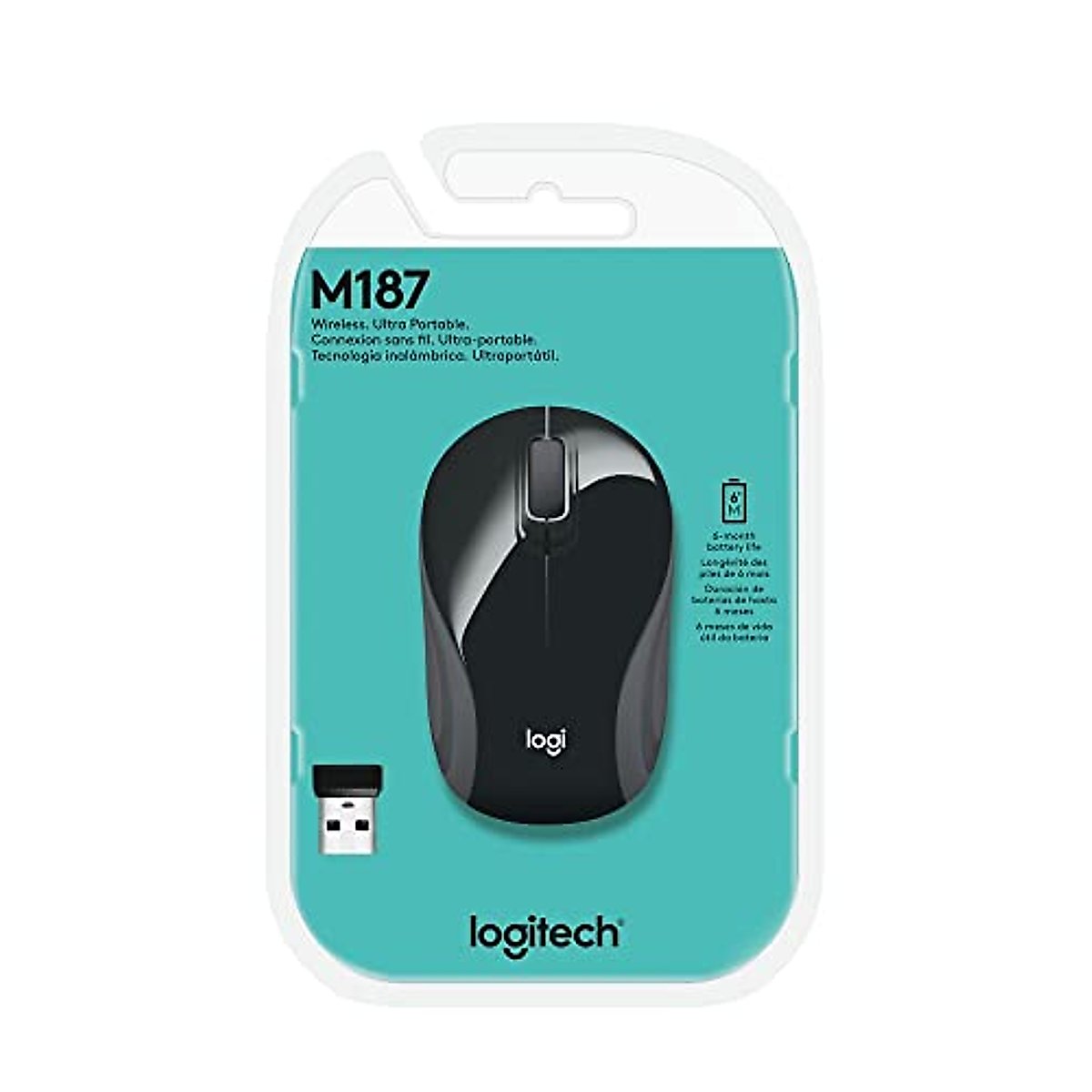 Logitech Wireless Mini Mouse M187 Ultra Portable, 2.4 GHz with USB Receiver, 1000 DPI Optical Tracking, 3-Buttons, PC / Mac / Laptop - Black