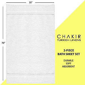 Chakir Turkish Linens, 100% Cotton Premium Quality Turkish Bath Sheets (35''x70'' Large Bath Sheet Towels - White)
