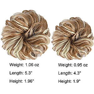 Messy Bun Hair Piece, 2PCS Tousled Updo Hair Extensions Hair Bun HCB001 Daisy Curly Wavy Ponytail Hairpieces Hair Scrunchies with Elastic Rubber Band for Women - Golden Blonde bleach Blonde Highlights