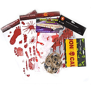 Spooktacular Creations Halloween Party Decoration Set, Including Bloody Tablecover, Weapon Garland, Bloody Clings and Caution Tapes, 5 Piece